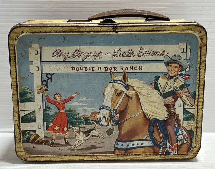 Older Roy Rogers and Dale Evans Double R Bar Ranch metal lunch box, 8 1 ...