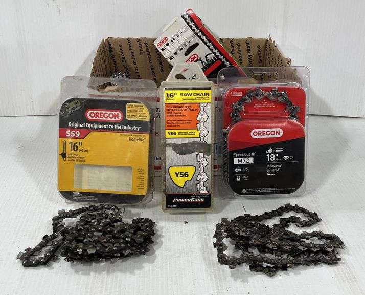 Approx. (11) Chainsaw chains, mostly Oregon brand, ranging in length ...