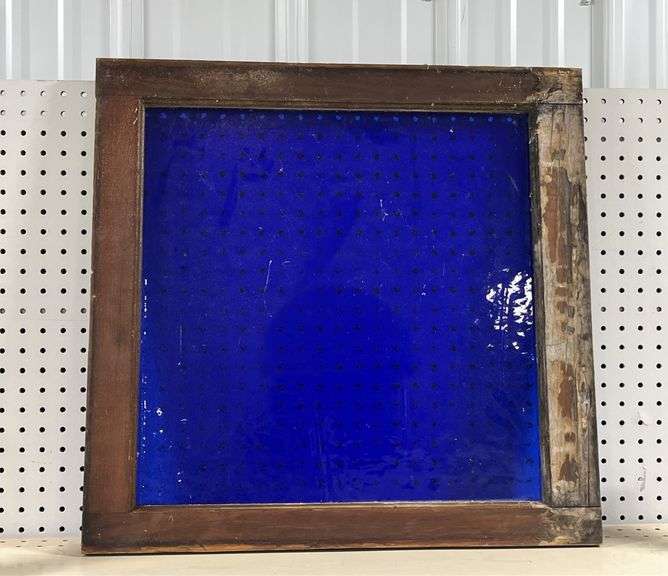 Stained glass window, deep blue, came out of home built in 1894, glass ...