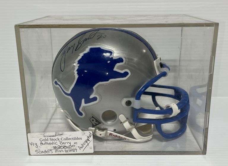 Live signature Barry Sanders mini helmet, Detroit Lions mini helmet ...
