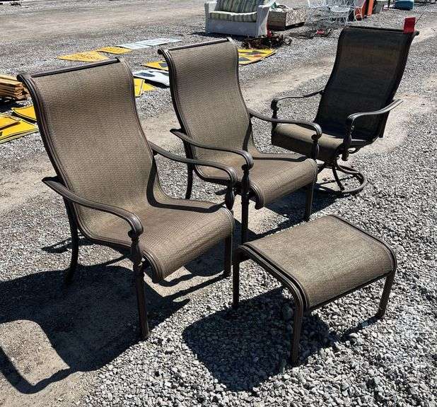 (3) Outdoor chairs, one is swivel chair with footrest, made in the USA ...