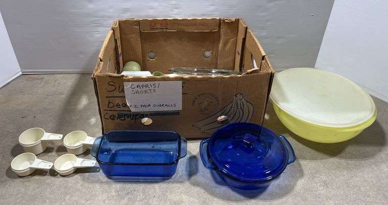 (2) Bread pans: Pyrex and Cobalt blue; Cobalt casserole; (3) Pie plates ...