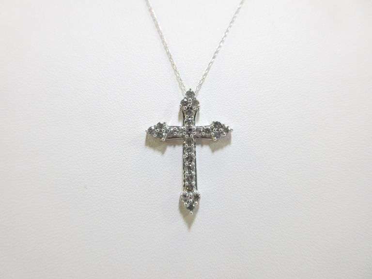 1.00 Carat lab diamond cross necklace, sterling silver chain, chain- 18 ...