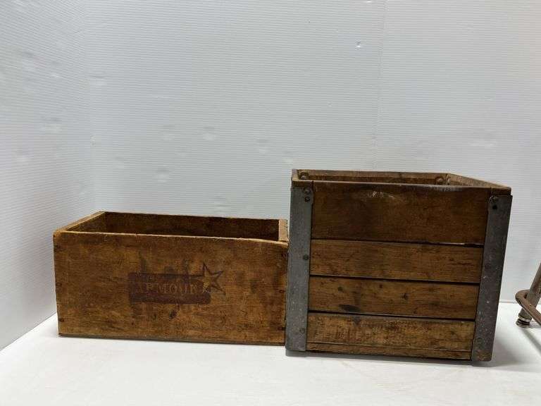 Older metal stool, and (2) Older wooden boxes, stool- 18"H - Albrecht ...
