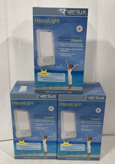 (3) Verilux happylight energy lamp, natural spectrum light, box- 13"H ...