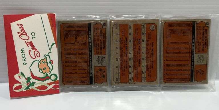 From Santa baseball cards, include: Bob Gibson on front, unknown others ...