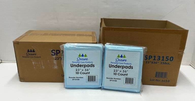 (2) Cases of urinary incontinence pads, 23" x 36", 150-count per case ...