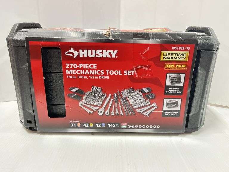Husky 270-piece mechanics tool set, 1/4", 3/8", and 1/2" ratchets ...