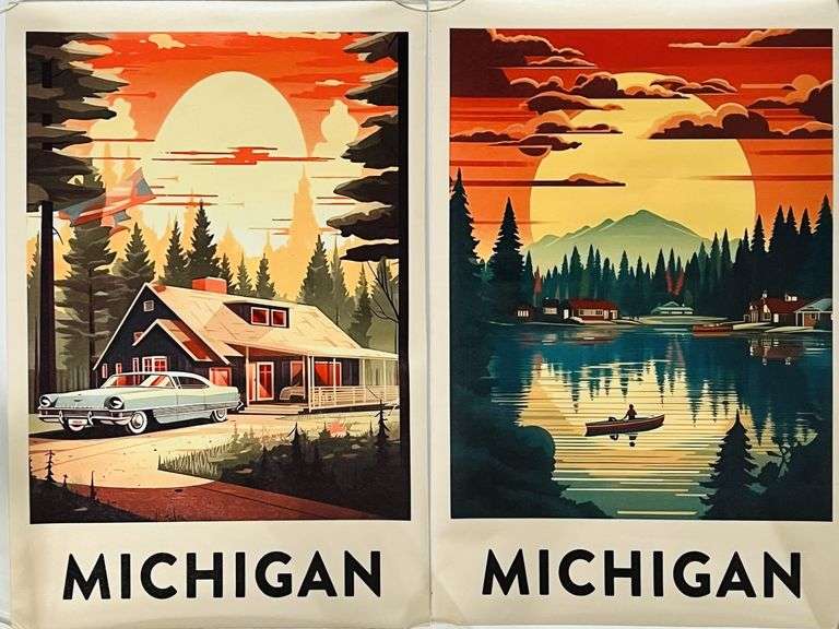 (2) Michigan Prints, 12"W - Albrecht Auction Service
