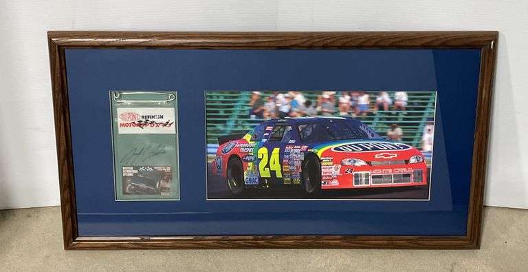 Jeff Gordon framed picture with autographed ticket holder, frame- 30" x ...