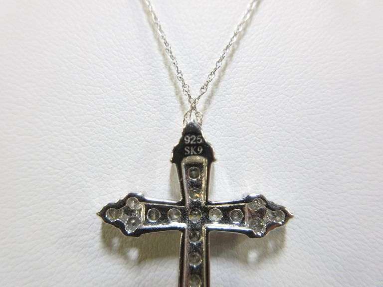 1.00 Carat lab diamond cross necklace, sterling silver chain, chain- 18 ...