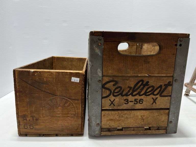 Older metal stool, and (2) Older wooden boxes, stool- 18"H - Albrecht ...