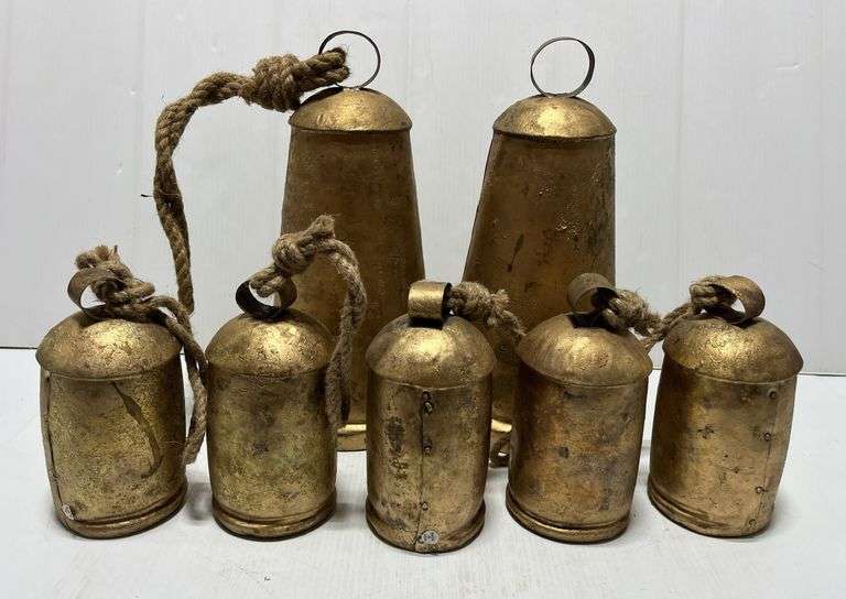 (7) Large metal bells, up to 14"H, good - Albrecht Auction Service