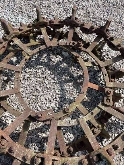 (2) Antique tractor steel wheels, lug/cleat wheels, 47"Dia, very heavy ...