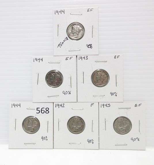(6) Mercury dimes from the 1940's, 90% silver, great shape - Albrecht ...