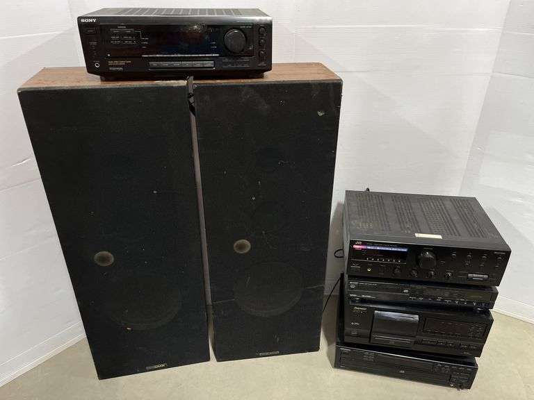 (5) Separate older stereo components, and (2) large floor speakers, 38 ...