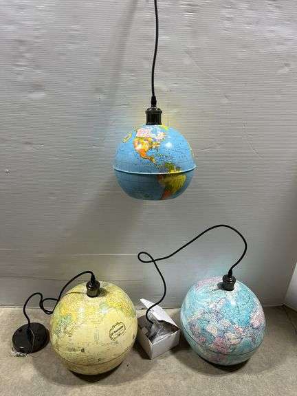 (3) Older Globe pendant lights, repurpose Winbee World Globes, into ...
