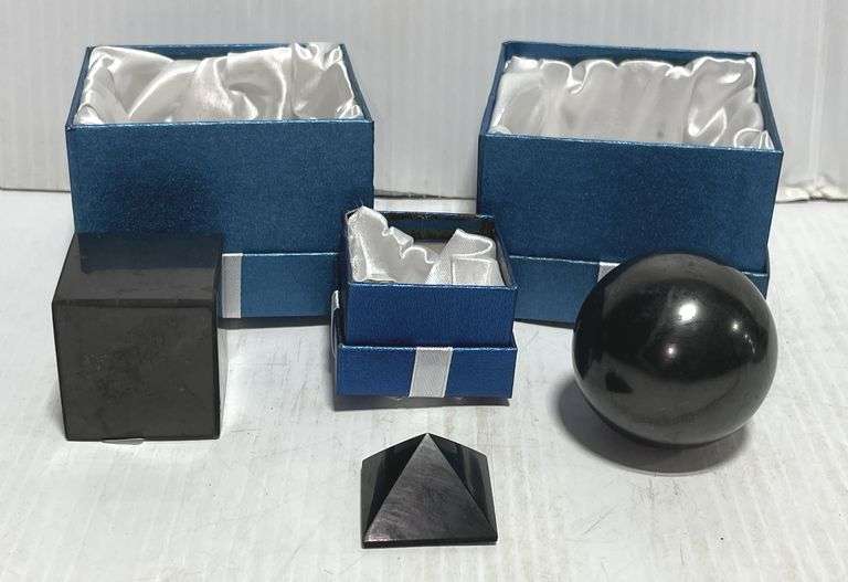 Shungite stones, include: 1160CTW cube, 4025 CTW sphere, 135 CTW ...