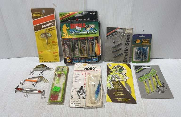 Fishing tackle items, includes: Woods & Stream tackle box, full of ...
