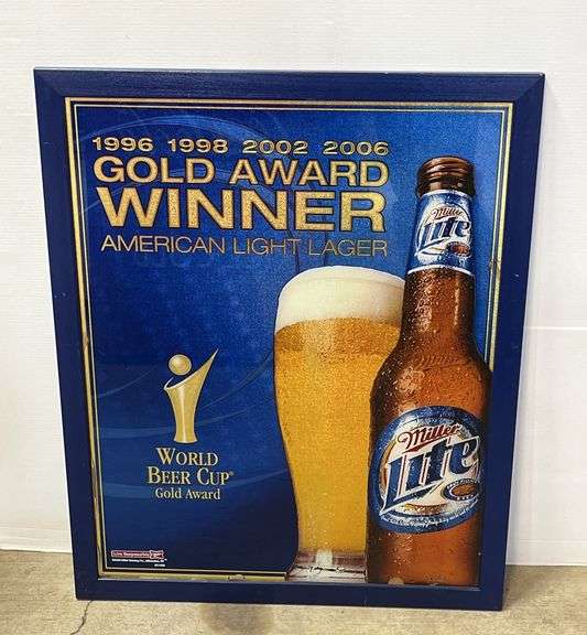 Miller Lite Beer Sign, World Beer Cup Gold Award, Wooden Frame ...