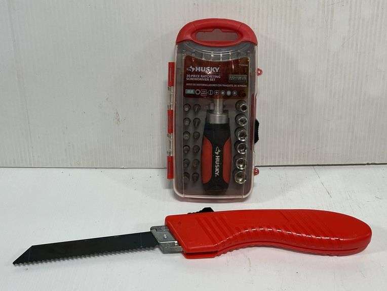 Husky 30-piece ratcheting screwdriver set; Craftsman folding saw, both ...