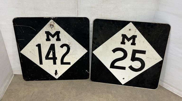 (2) Metal signs: "M142" and "M75", both 24" x 24", have wear - Albrecht ...