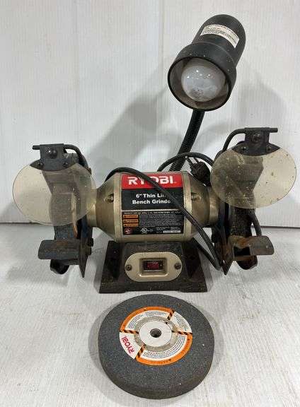 RYOBI 6" thin line bench grinder, includes wire wheel and spare ...