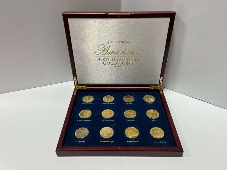 "A Tribute to America's Most Beautiful Gold Coins" wooden display box ...