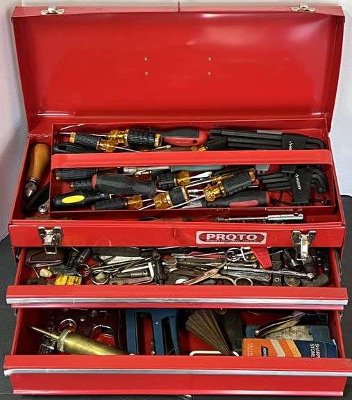 Proto tool box filled with tools and related items, 21" x 9" x 12 ...