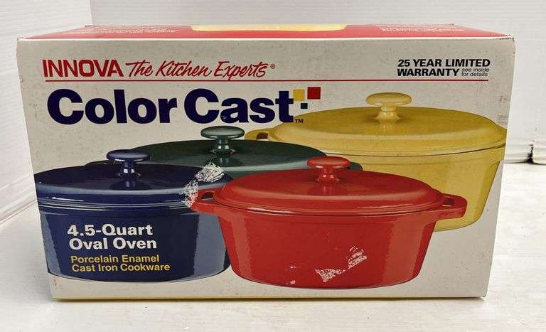 Innova color cast 4 1/2-quart oval oven, cast iron, blue color, box- 15 ...