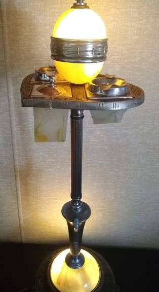 Vintage art deco style lighted smoking stand/ashtray, sage glass ...