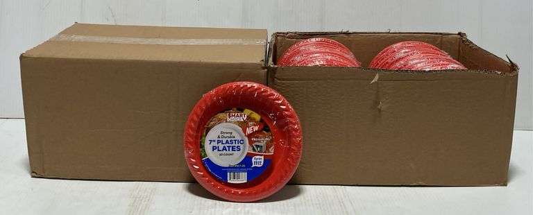 (48) Red plastic plates, 20 per package, 7", new - Albrecht Auction Service