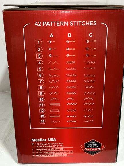 Muella Ultra-Stitch sewing machine, 42 pattern stitches, box- 18"L, new ...