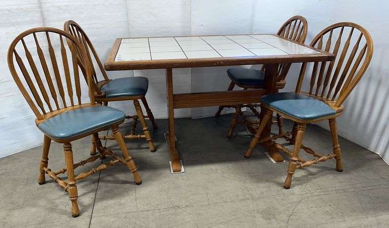 Large ceramic tile top kitchen table with (4) chairs, 52"L x 36"W x 30 ...