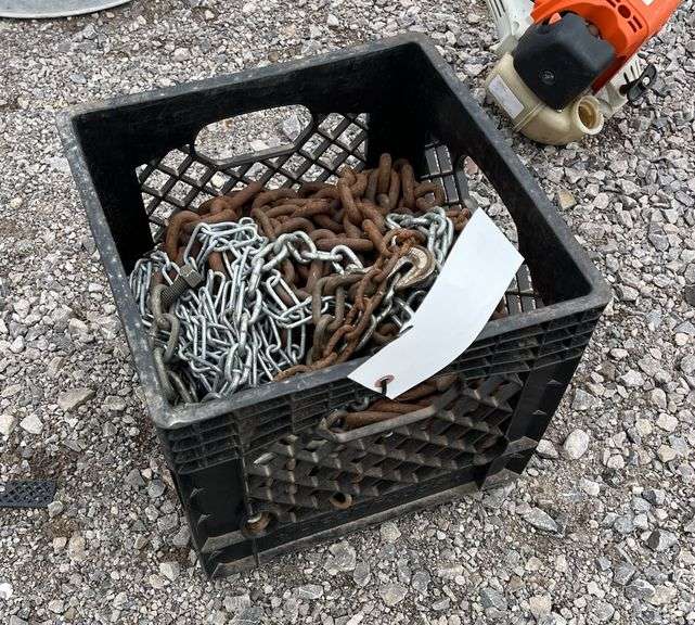 Crate of (12) chains, ranging in length from 1' to 20', used, some ...