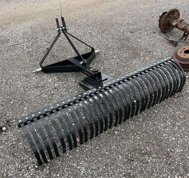 Landscape rake, 60", 32 steel tines tow behind landscape rake, with 3 ...