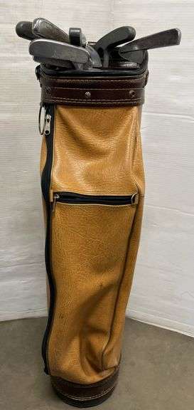 Leather golf bag with (12) L blade putters, 2-way, 35"H, good ...