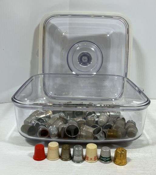 (100) Thimbles, various sizes, include: Countries, brass, and aluminium ...