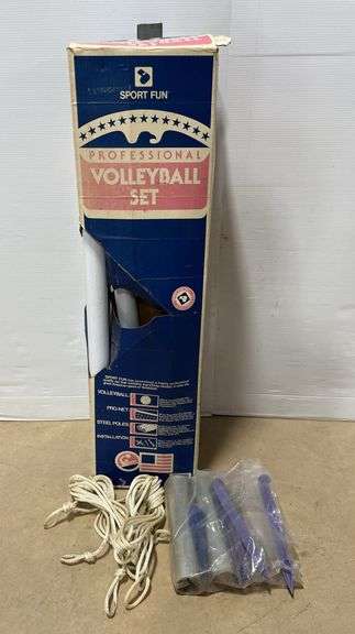 Volleyball net, complete with net, poles, ground stakes, and tie-down ...