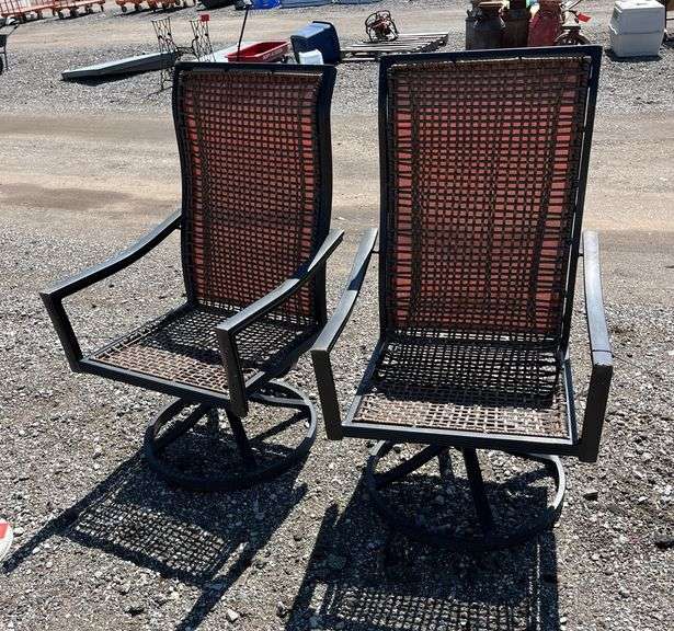 (2) Outdoor swivel rocking chairs, 21"W x 42"H, need seat cushions ...