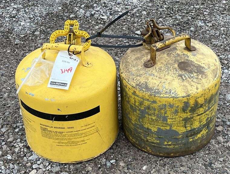 (2) 5-Gallon diesel safety cans, used, good - Albrecht Auction Service