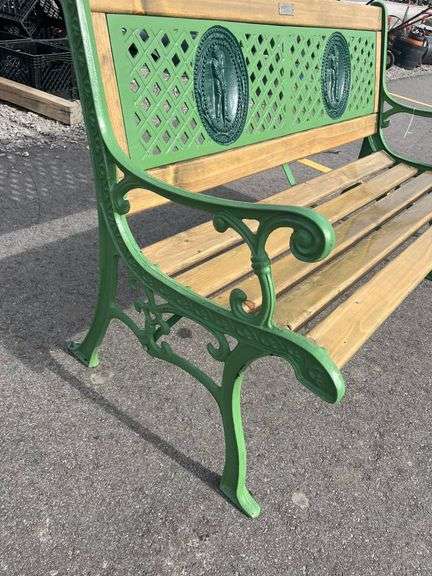 Rebuilt older golf bench, stained and sealed, 4'1"W x 1'5"D x 2'8"H ...