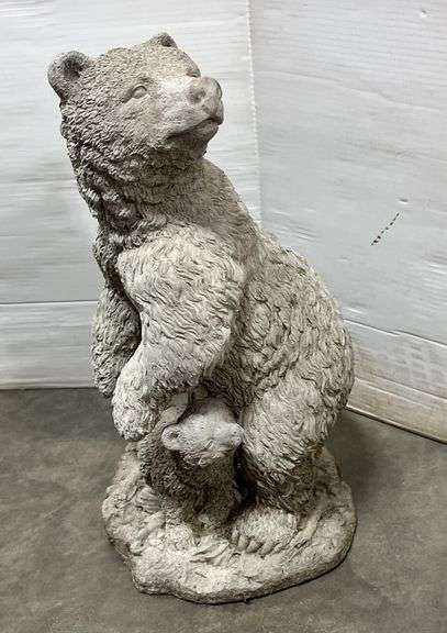 Cement bear with cub statue, 19"H, good - Albrecht Auction Service