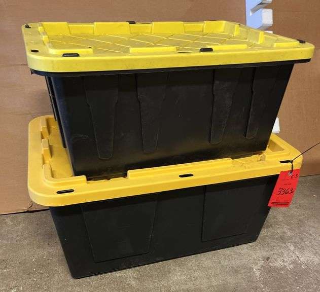 Set of (2) heavy duty black storage bins with yellow lids, very nice ...