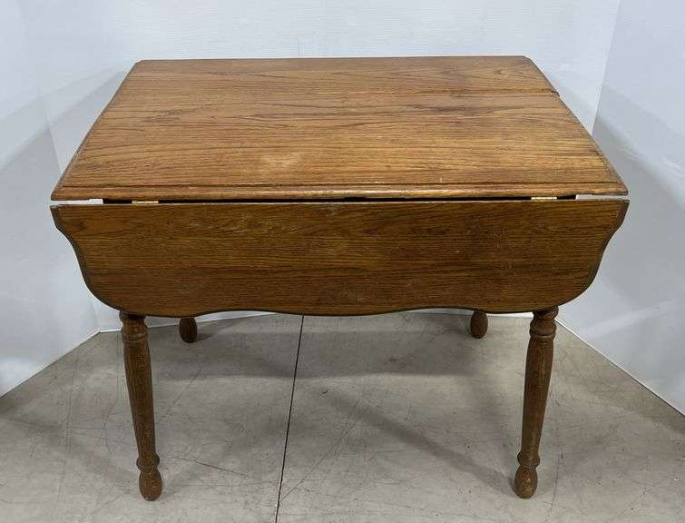Antique dining table with fold-down sides/leaves, all wood, 34"W x 25"D ...