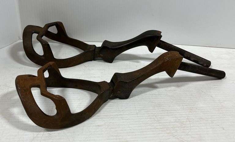 (2) Antique medical bed stirrups, made of metal 14"H, good - Albrecht ...