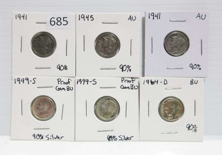 (6) Dimes, 90% silver - Albrecht Auction Service