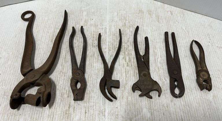 (6) Older pliers hog ring gas burner, various types, includes: gas ...