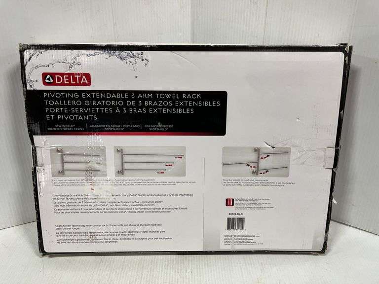 Delta pivoting/extendable 3-arm towel rack, brushed nickel towel bar with three arms that extend ...
