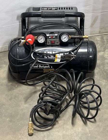 Husky dual-output compressor 110V, 2-gallon - Albrecht Auction Service